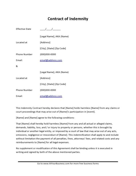 41 Free Indemnification Agreements Word ᐅ Templatelab