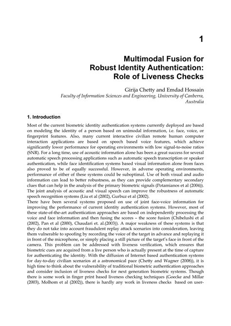 Pdf Multimodal Fusion For Robust Identity Authentication Role Of Liveness Checks