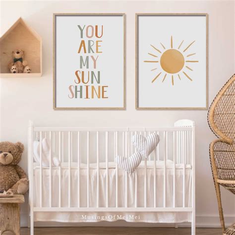 You Are My Sunshine Sun Print Set Of 2 Wall Art Boho Etsy