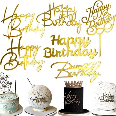 6pcs Gold Happy Birthday Cake Toppers For Men Women Mirror