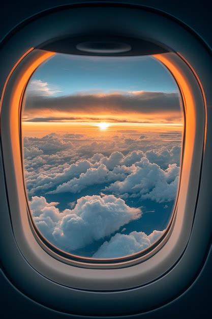 Premium Photo Airplane Window View Of The Clouds And Sunrise