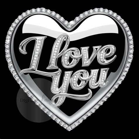 I Love You Silver Diamond Heart Png Sublimation Instant Digital