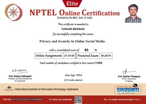 Completed Privacy And Security Course On Nptel Tushar Behrani Posted On The Topic Linkedin