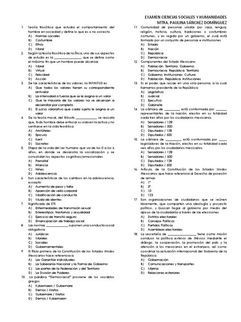 Examen Ciencias Sociales Y Humanidades Crae Pdf
