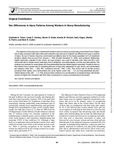 Pdf Sex Differences In Injury Patterns Among Workers In Heavy