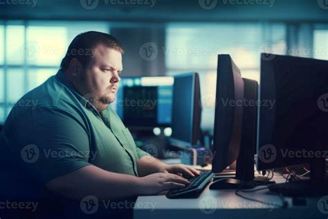 Fat Man On Computer