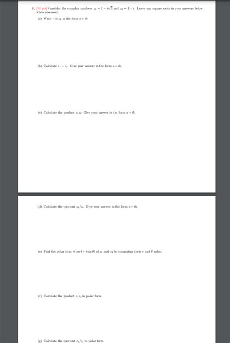 Solved 14 Pts ﻿consider The Complex Numbers Z1 1 I32 ﻿ind