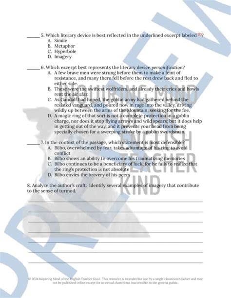 The Hobbit Chapter 17 Literary Craft Analysis Worksheet Discussion