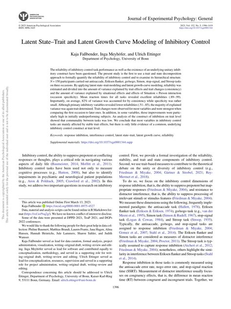 Latent State Trait And Latent Growth Curve Modeling Of Inhibitory
