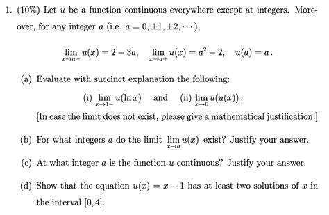 Solved 1 10 Let U Be A Function Continuous Everywhere