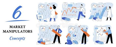 Stock Market Manipulation Characters Analyzing Stock Market Data To Control Financial Graphic