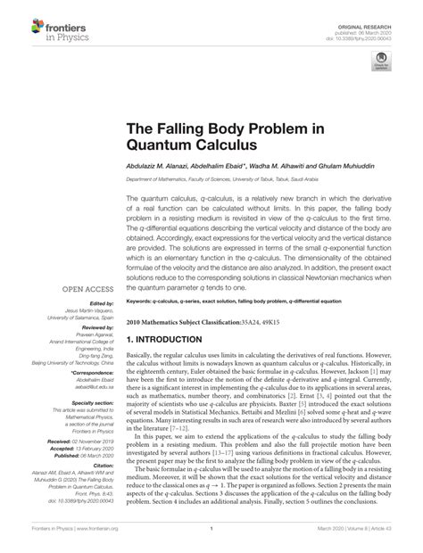 Pdf The Falling Body Problem In Quantum Calculus
