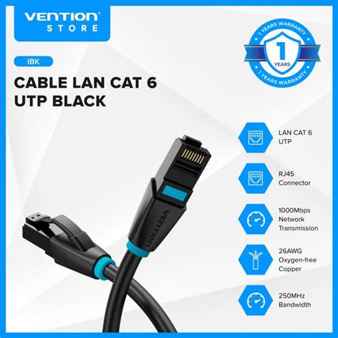 Jual Kabel Lan Cat6 Vention 20 Meter Cat 6 Utp Ethernet Black Ibk