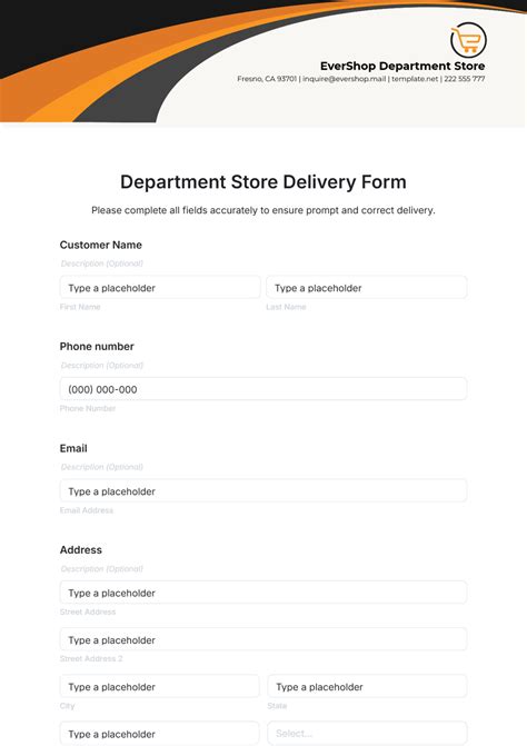 Free Department Store Delivery Form Template To Edit Online