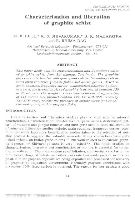 Pdf Characterisation And Liberation Of Graphite Schist