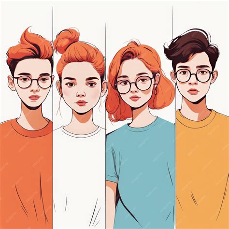 Conjunto De Jóvenes Con Diferentes Emociones Personajes De Dibujos