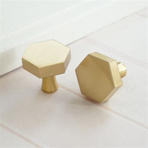 Hexagon Brass Knob Kitchen Cabinet Knobs Pulls Drawer Knob Etsy