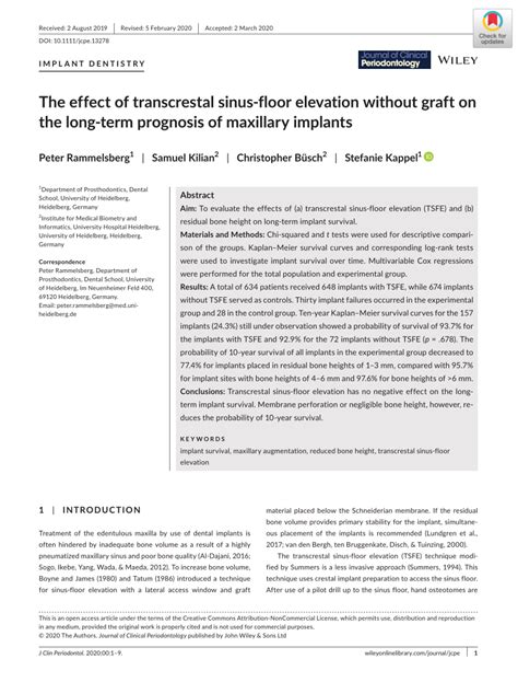 Pdf The Effect Of Transcrestal Sinus‐floor Elevation Without Graft On