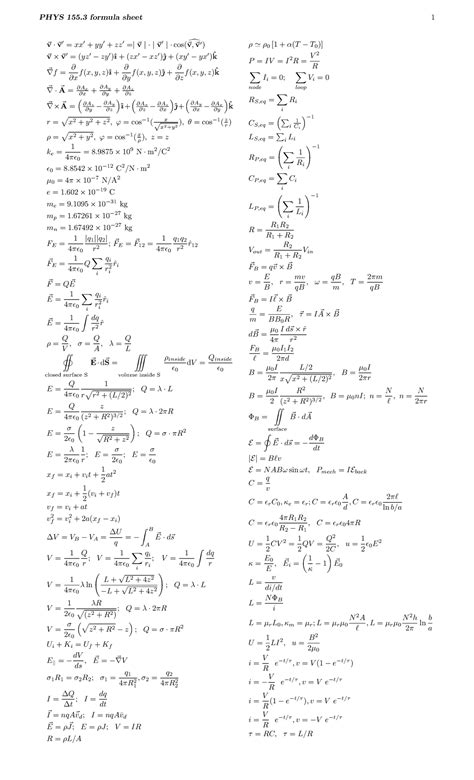 Phys 155 Formula Sheet Phys 155 Formula Sheet 1 ~v·~v′xx′yy′zz
