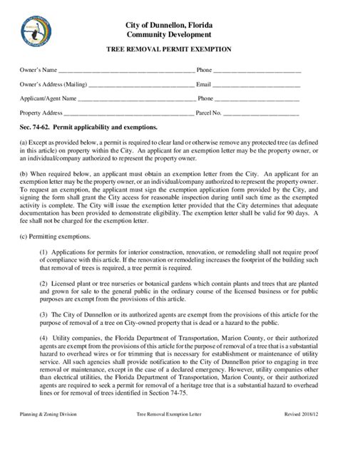 Fillable Online City Of Dunnellon Florida Community Development Tree Fax Email Print
