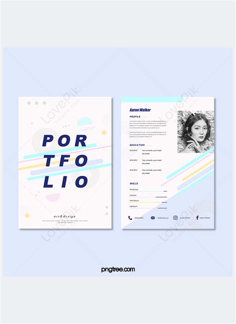 幾何簡約創意雙面履歷作品集模板素材，設計範本免費下載 Lovepik