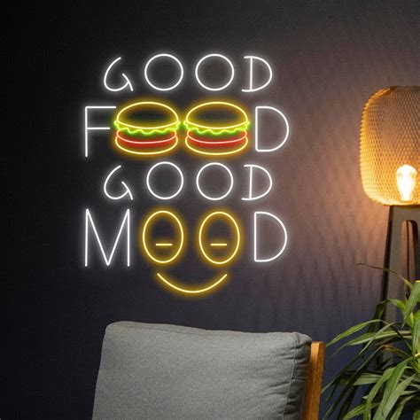 Handmadetneonsign Good Food Good Mood Burger Neon Sign Burger Neon