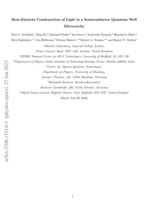 Pdf Bose Einstein Condensation Of Light In A Semiconductor Quantum Well Microcavity