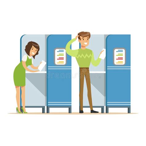 Man And Woman In Voting Booths Casting Their Ballots Vector Illustration Stock Vector