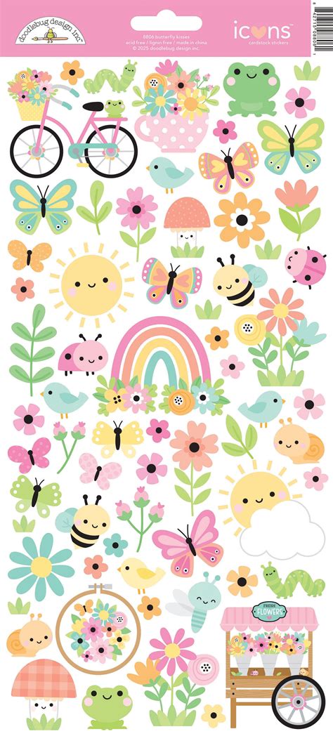 Doodlebug Cardstock Stickers Icons Butterfly Kisses 842715088061