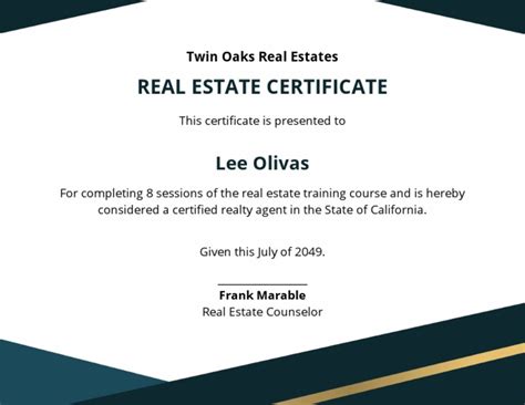Free Modern Real Estate Certificate Template Pdf
