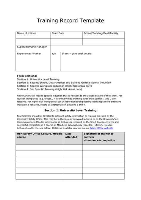 Safety Training Record Template