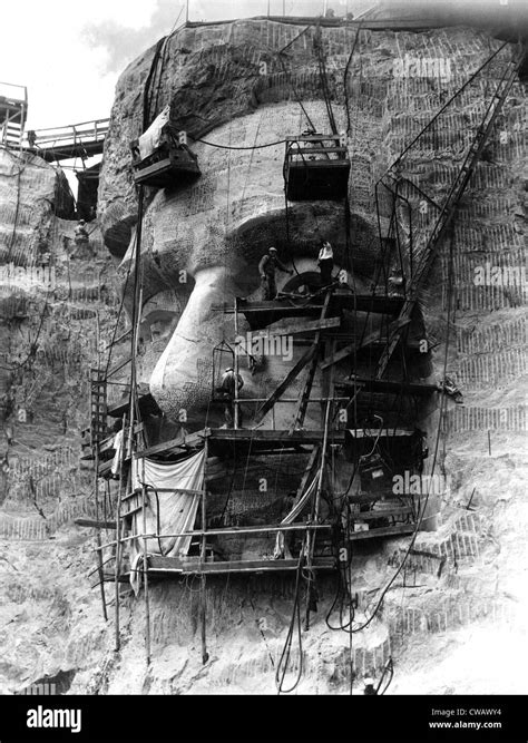 Mount Rushmore Workers Under The Direction Of Sculptor Gutzon Borglum