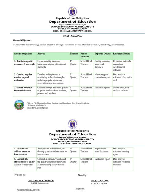 Qame Action Plan Pdf Evaluation Monitoring And Evaluation