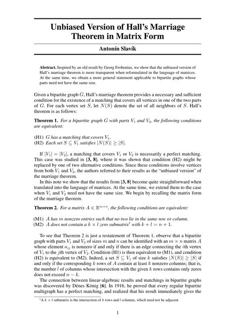 pdf unbiased version of hall s marriage theorem in matrix form