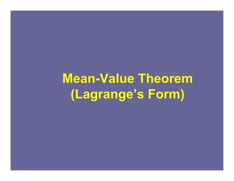 Mean Value Theorems Pdf