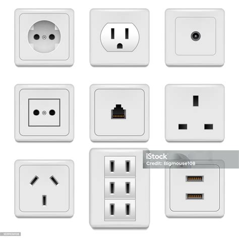 현실적인 상세한 3d 흰색 빈 소켓 그리고 스위치 템플릿 이랑 세트 벡터 0명에 대한 스톡 벡터 아트 및 기타 이미지 0명 3차원 형태 가정 생활 Istock