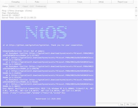 Tgui Unhandledrejection Error Out Of Memory Possible Memory Leak · Issue 58620 · Tgstation