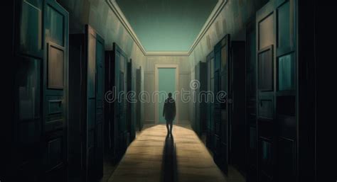 A Person Is Walking Down A Long Hallway Generative Ai Image Surreal