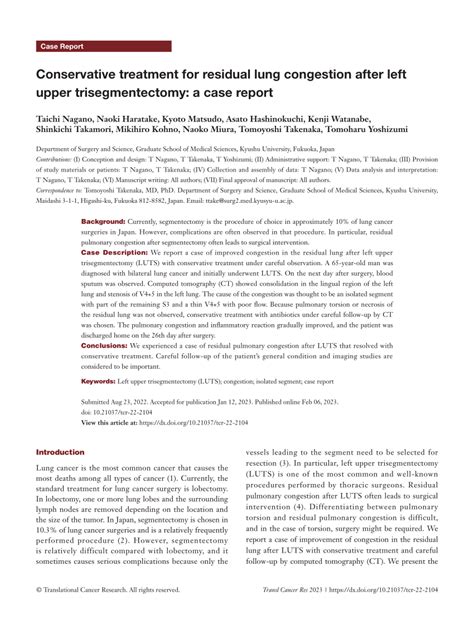 Pdf Conservative Treatment For Residual Lung Congestion After Left
