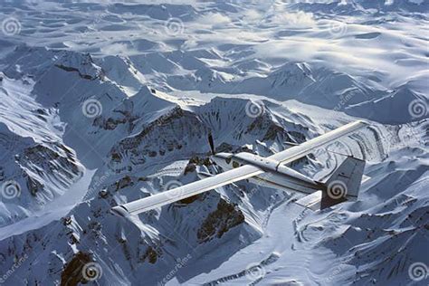 Experimental Aircraft With Variable Sweep Wings Over Snowy Mountains