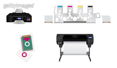 Vector Set Of Different Printing Machine Silk Screen Printing Inkjet Plotter Offset And