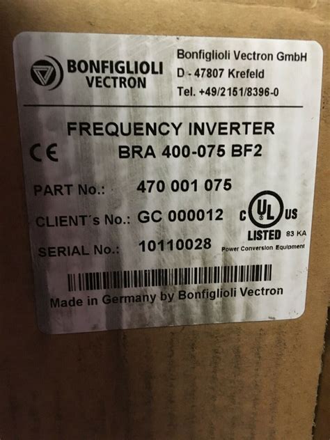 Bonfiglioli Vectron Frequency Inverter Bra 400 075 Bf2