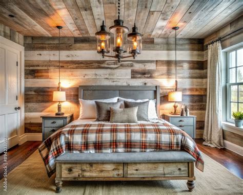 Cozy Farmhouse Inspired Master Bedroom Features Whitewashed Double Bed