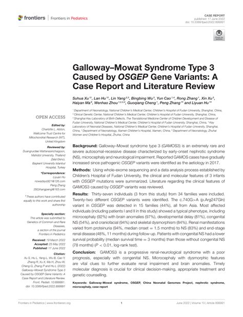 Pdf Gallowaymowat Syndrome Type 3 Caused By Osgep Gene Variants A