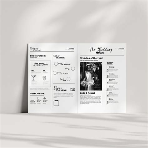Classy Newspaper Wedding Program Template Editable Wedding Newspaper