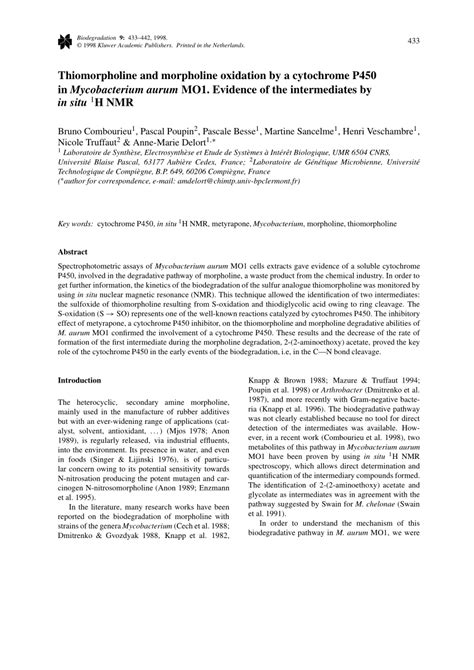 Pdf Thiomorpholine And Morpholine Oxidation By A Cytochrome P450 In