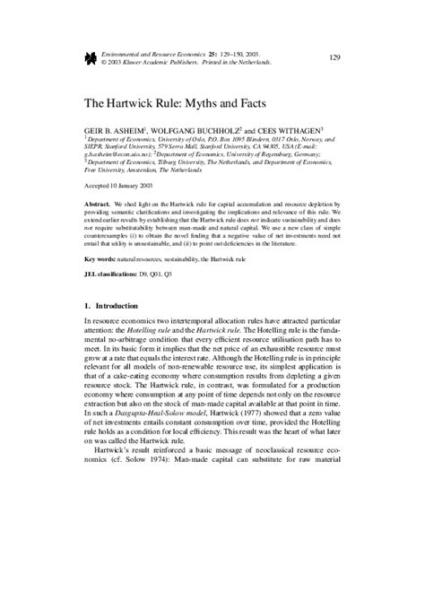 Pdf The Hartwick Rule Myths And Facts