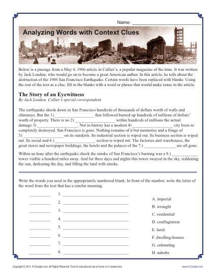 Analyzing Words With Context Clues Middle School Worksheet