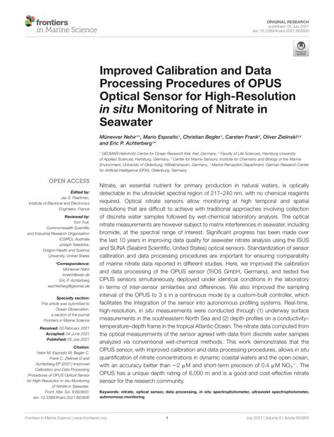 Pdf Improved Calibration And Data Processing Procedures Of Opus Optical Sensor For High