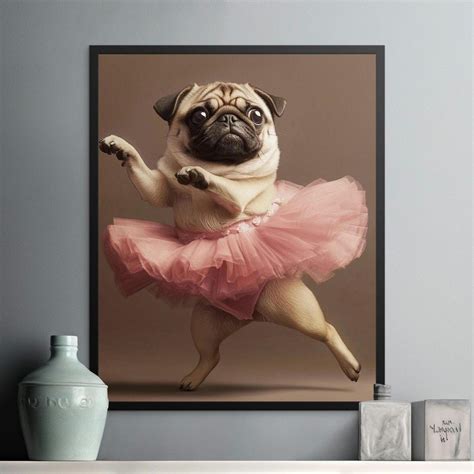 Cute Pug Dog In Pink Tutu Ballet Dance Poster Adorable Ballerina Pug